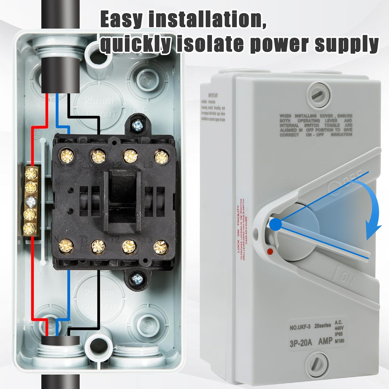 Snapklik.com : Enclosed Motor Disconnect Switch 20A 3Pole 440V Heavy ...