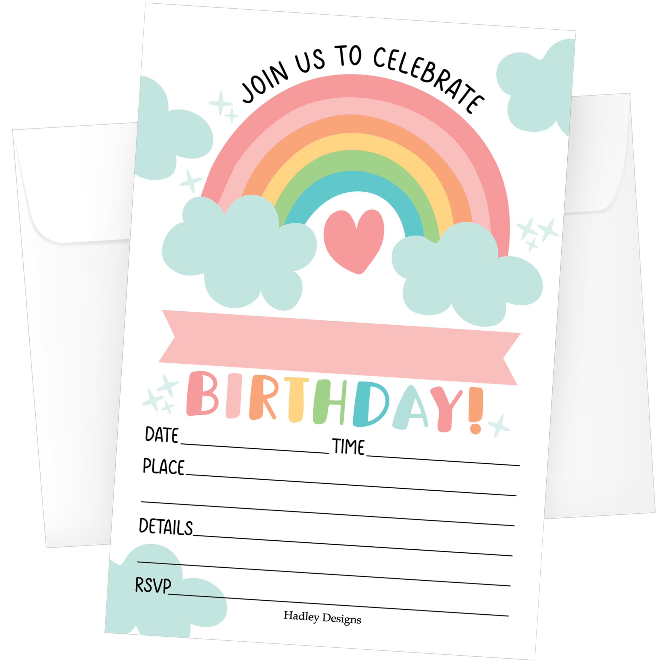 Rainbow Themed Party Invitation Templates 👉 Editable Birthday
