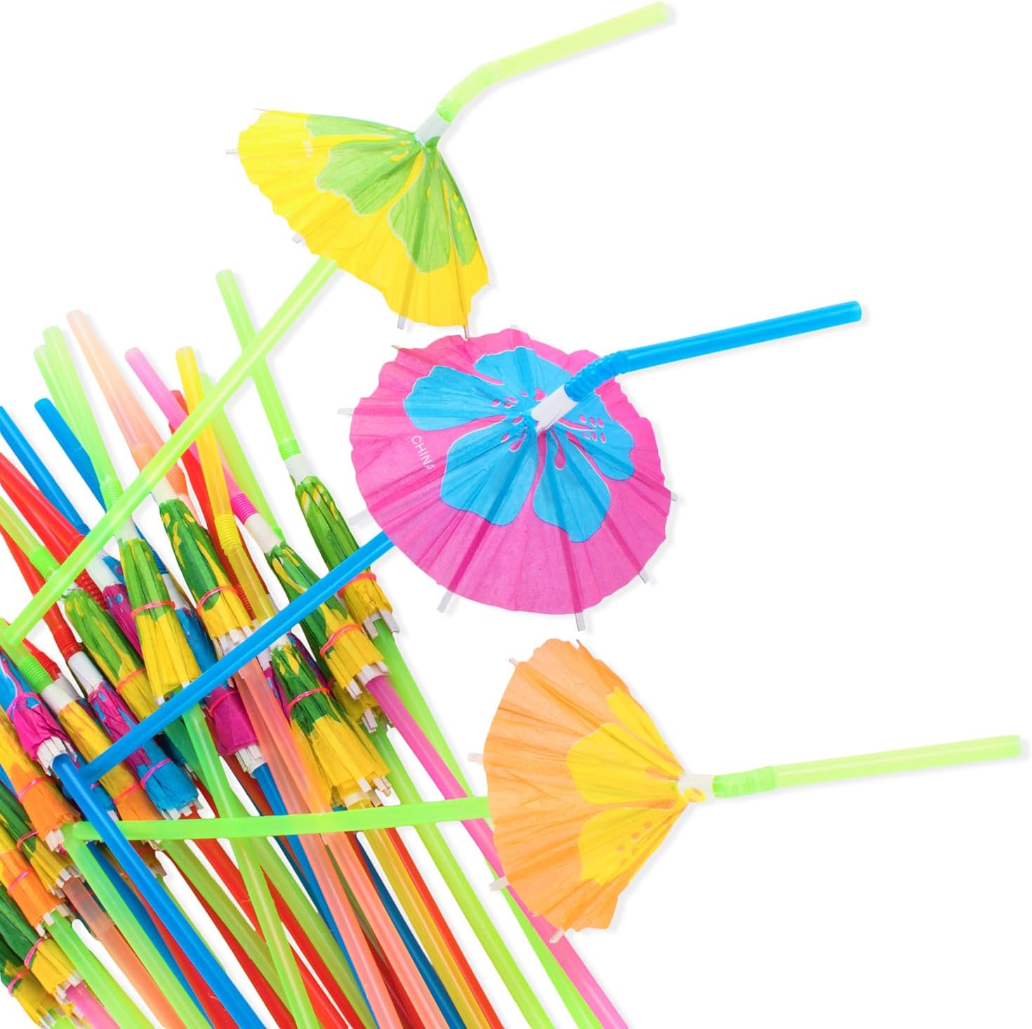 Amazon.com: [100 PCS] Umbrella Straws for Drinks - Colorful Cocktail ...