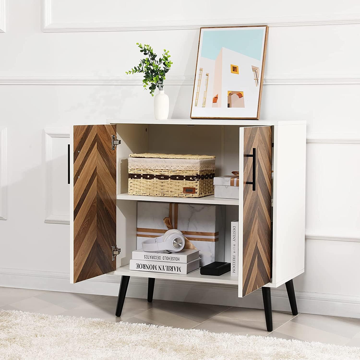 Likein Modern Storage Cabinet with 2 Doors Sideboard Buffet Cabinet ...