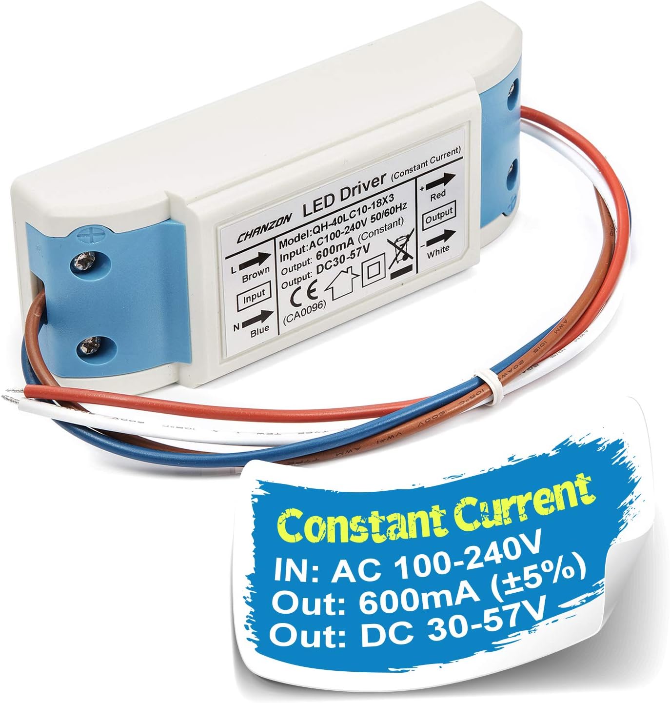 Chanzon LED Driver 600mA (Constant Current Output) 30V-57V (in: 85-277V ...