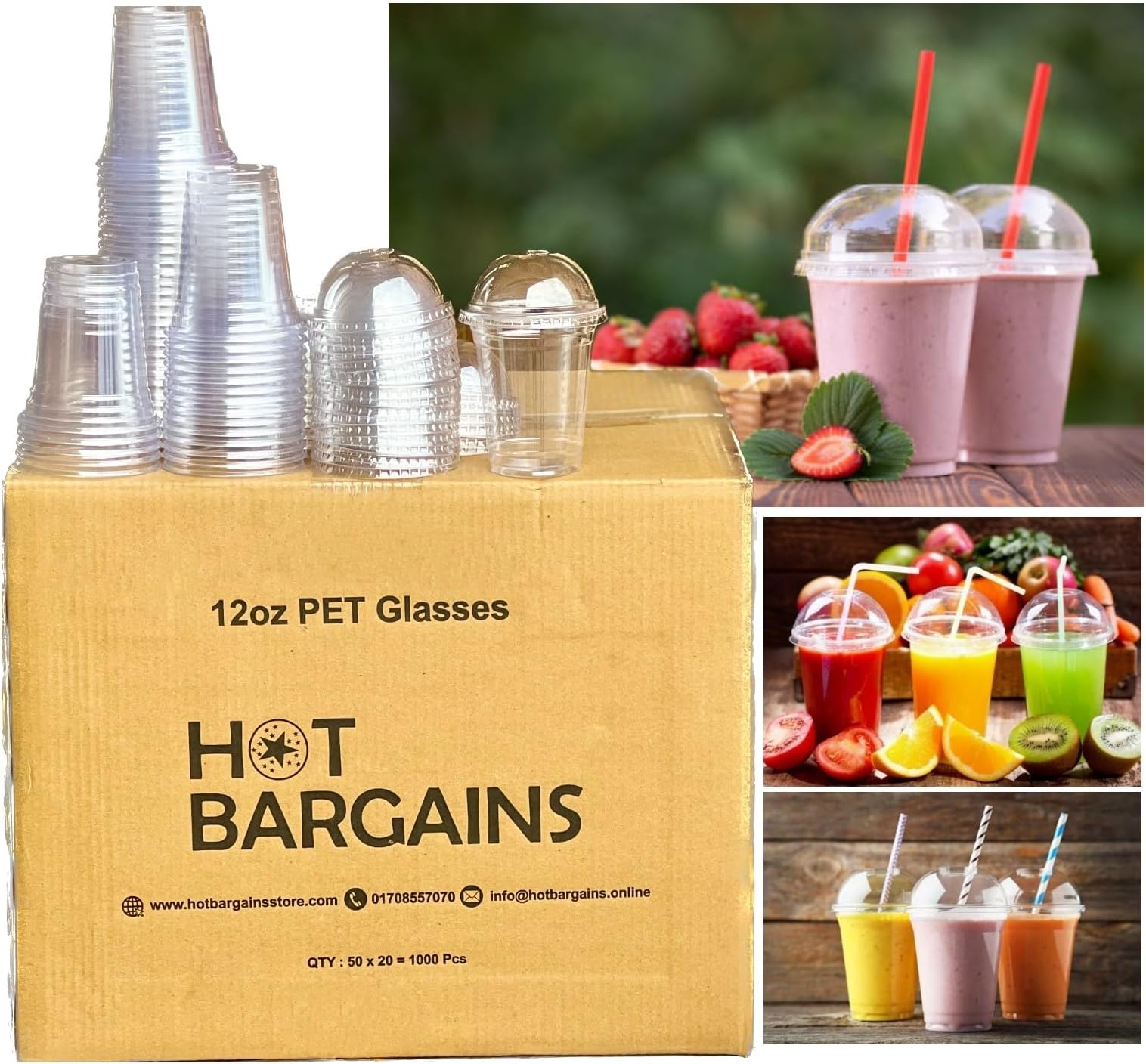SOMOPLAST Smoothie Cups with Dome Lids 16 oz / 500 ml (Pack of 50 ...