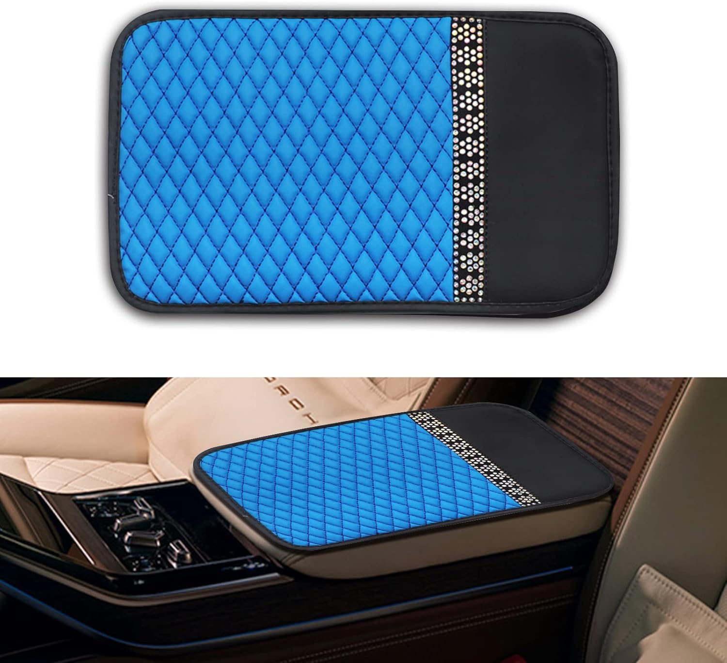 Amazon.com: Ajxn 1 PC Car PU Leather Center Console Cover, Bling Center ...