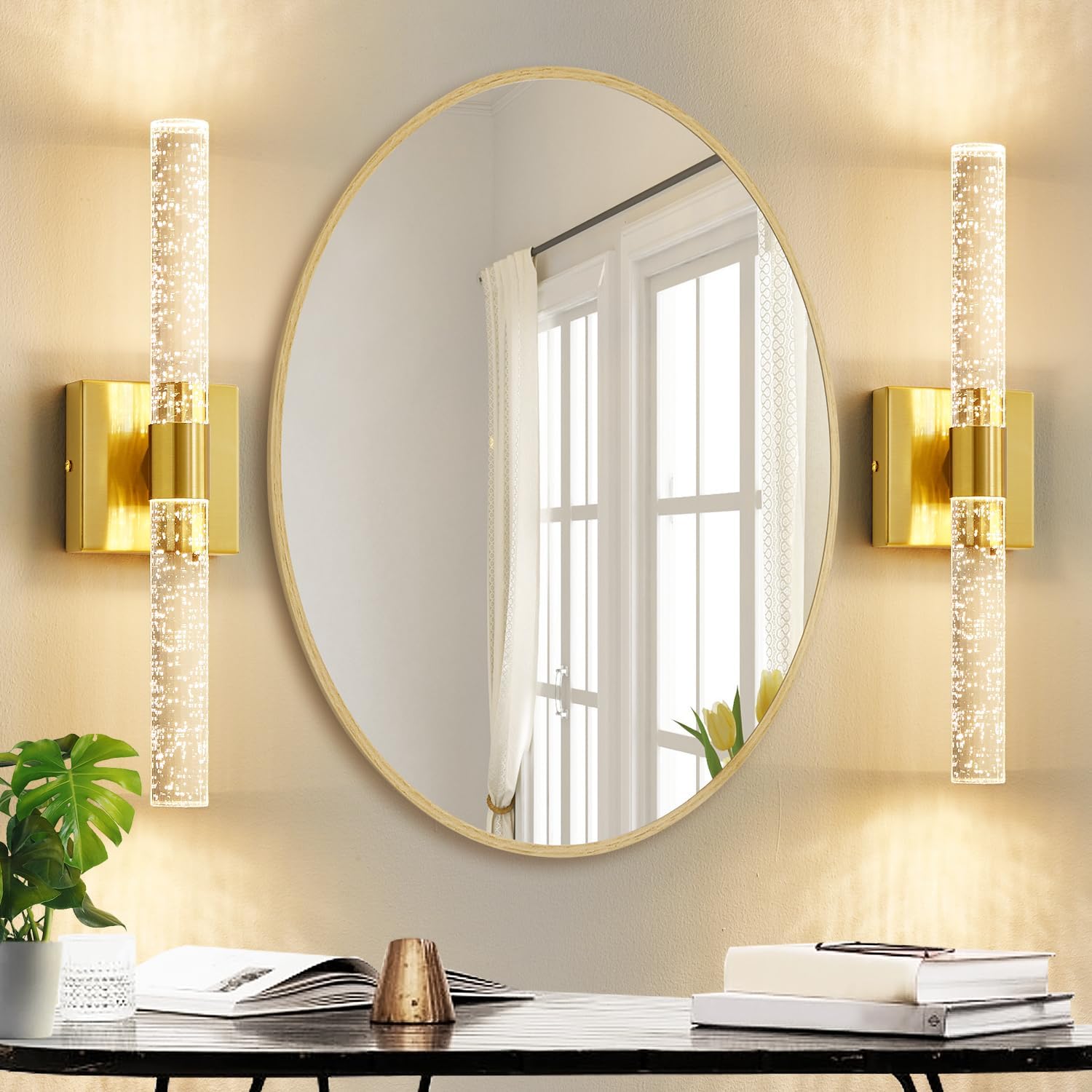 ADXEICE Bathroom Vanity Light Gold Wall Sconce 3000K Crystal Bubble ...