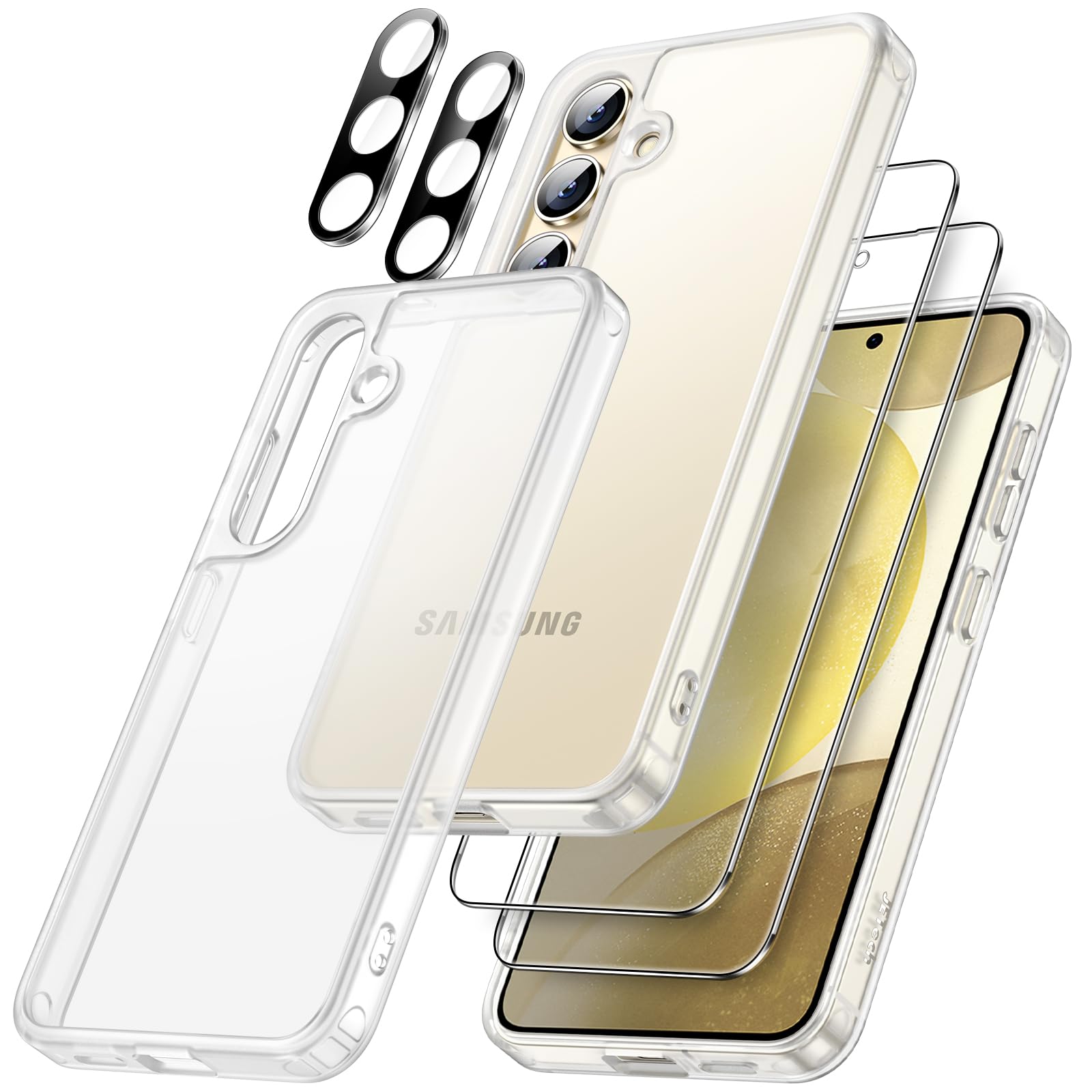 JETech 5 in 1 Matte Case for Samsung Galaxy S24 5G with 2-Pack Screen Protector and Camera Lens ...