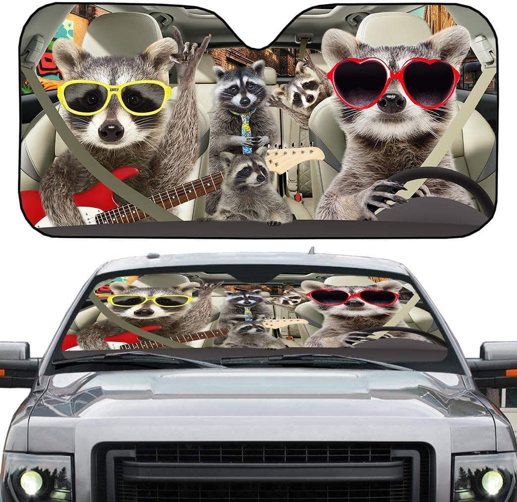 Amazon.com: Funny Animals Car Windshield Sun Shade, Raccoons Foldable ...
