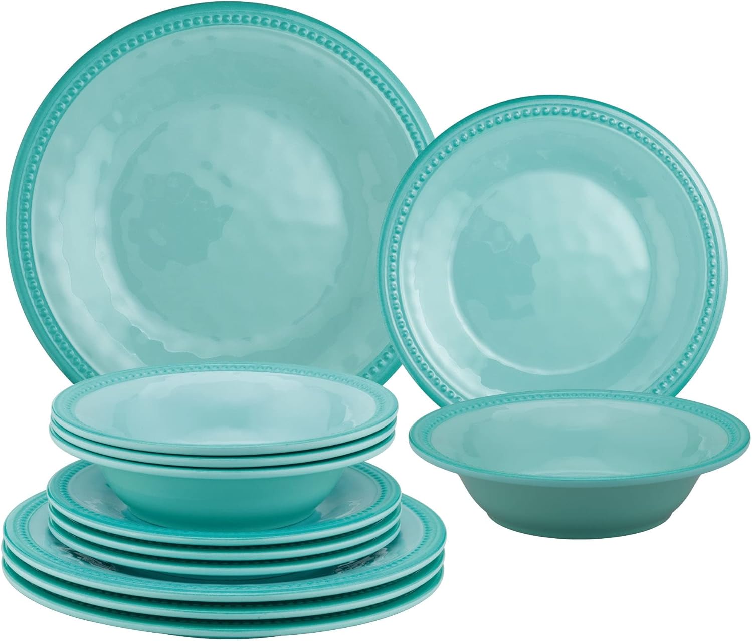 Amazon.com | UPware 12 Piece Beaded Melamine Dinnerware Sets, Outdoor ...