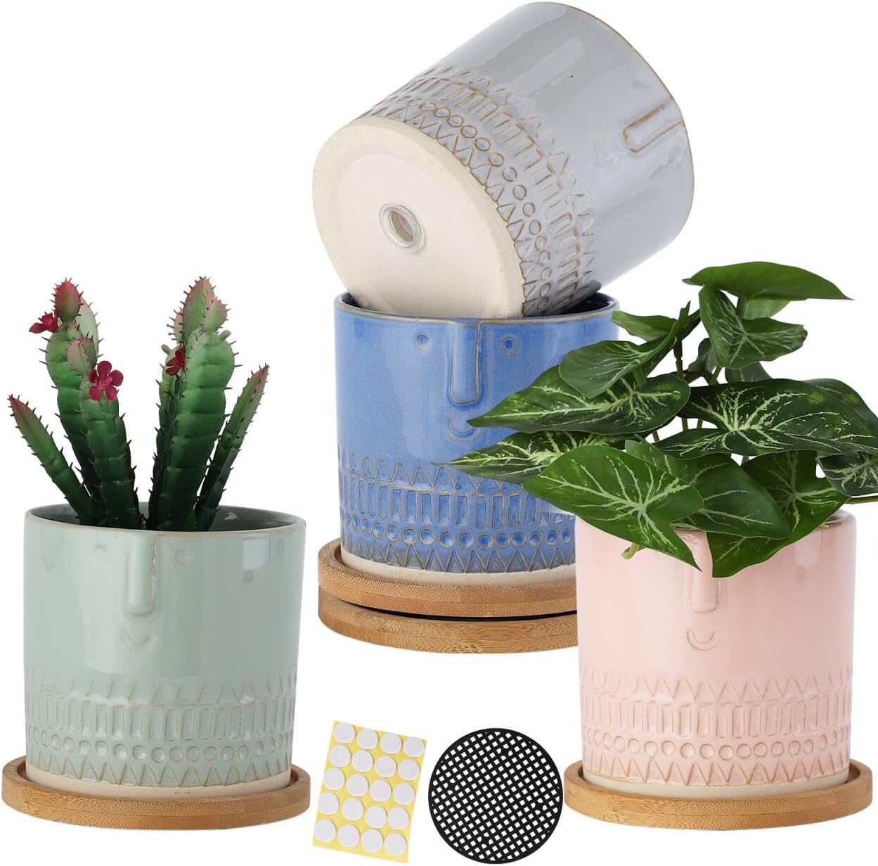 Amazon.com: TAMAYKIM 4 Inch Cylinder Ceramic Plant Pots with Drainage ...