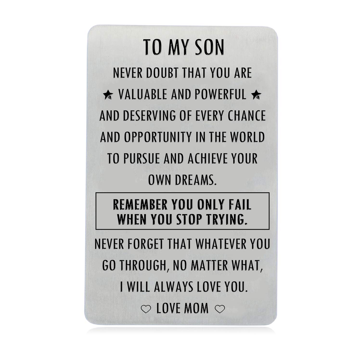Inspirational Engraved Wallet Inserts to My Son from Mom, Gifts for Son ...