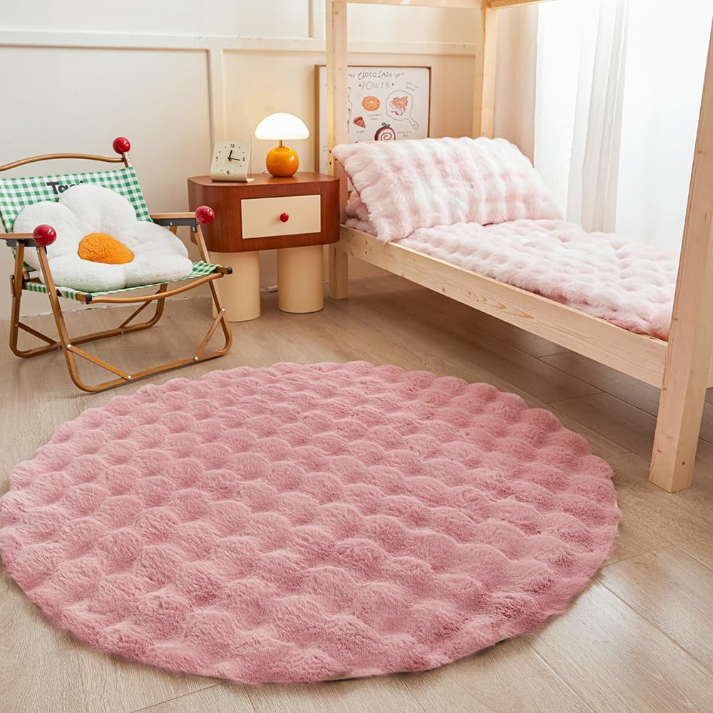 Amazon.com: Pink Round Rabbit Plush Rug for Bedroom, Living Room, Sofa ...