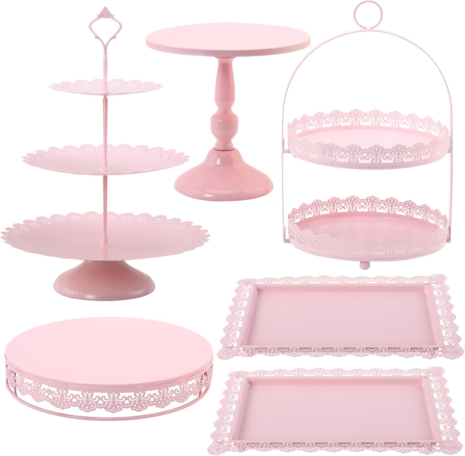 Amazon.com | QENUIITEA 6 Pcs Pink Cake Stands Set, Cake Display ...