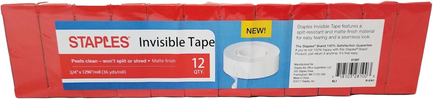 Amazon.com : Staples Invisible Tape 12 count 36 yards : Office Products