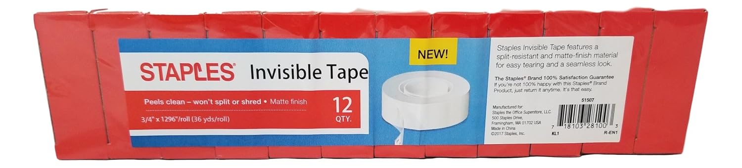 Staples Invisible Tape 12 count 36 yards: Amazon.com: Industrial ...