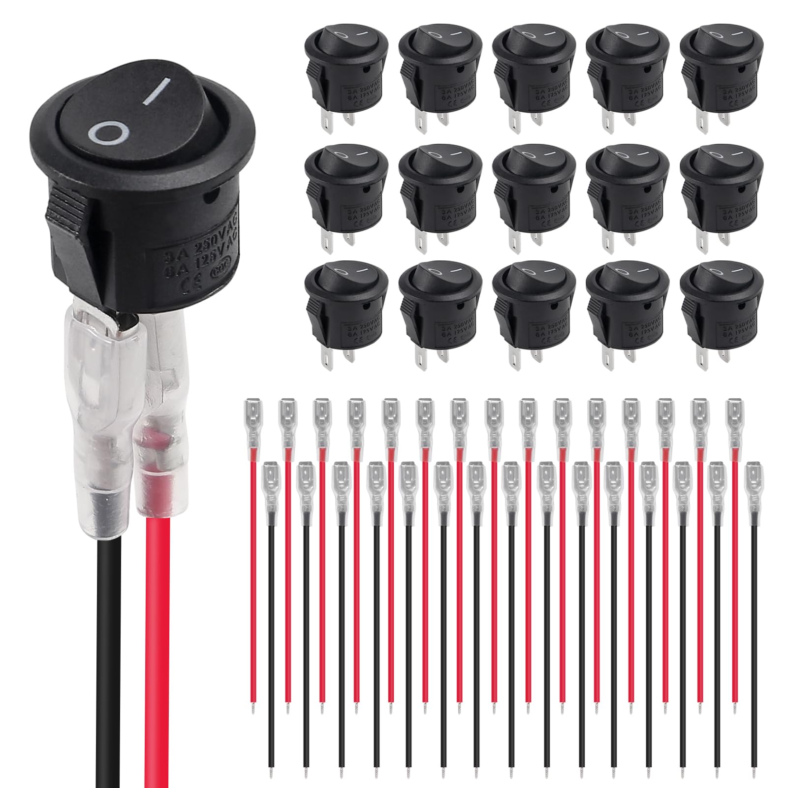 Snapklik.com : 15pcs Round Rocker Switch 12V 20A ON Off Switch Mini ...