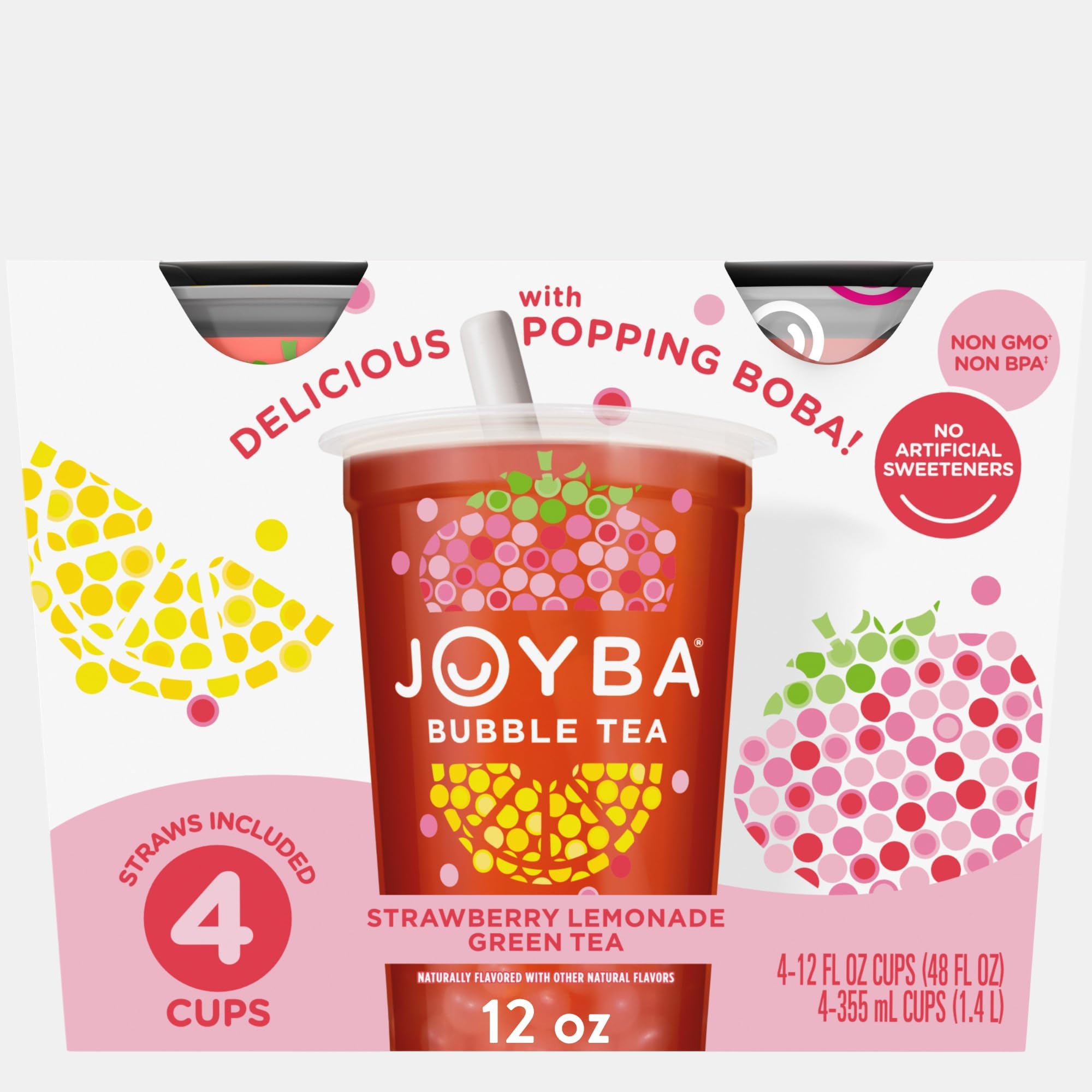 Amazon.com : Joyba Bubble Tea Strawberry Lemonade Green Tea, 4 Pack, 12 ...