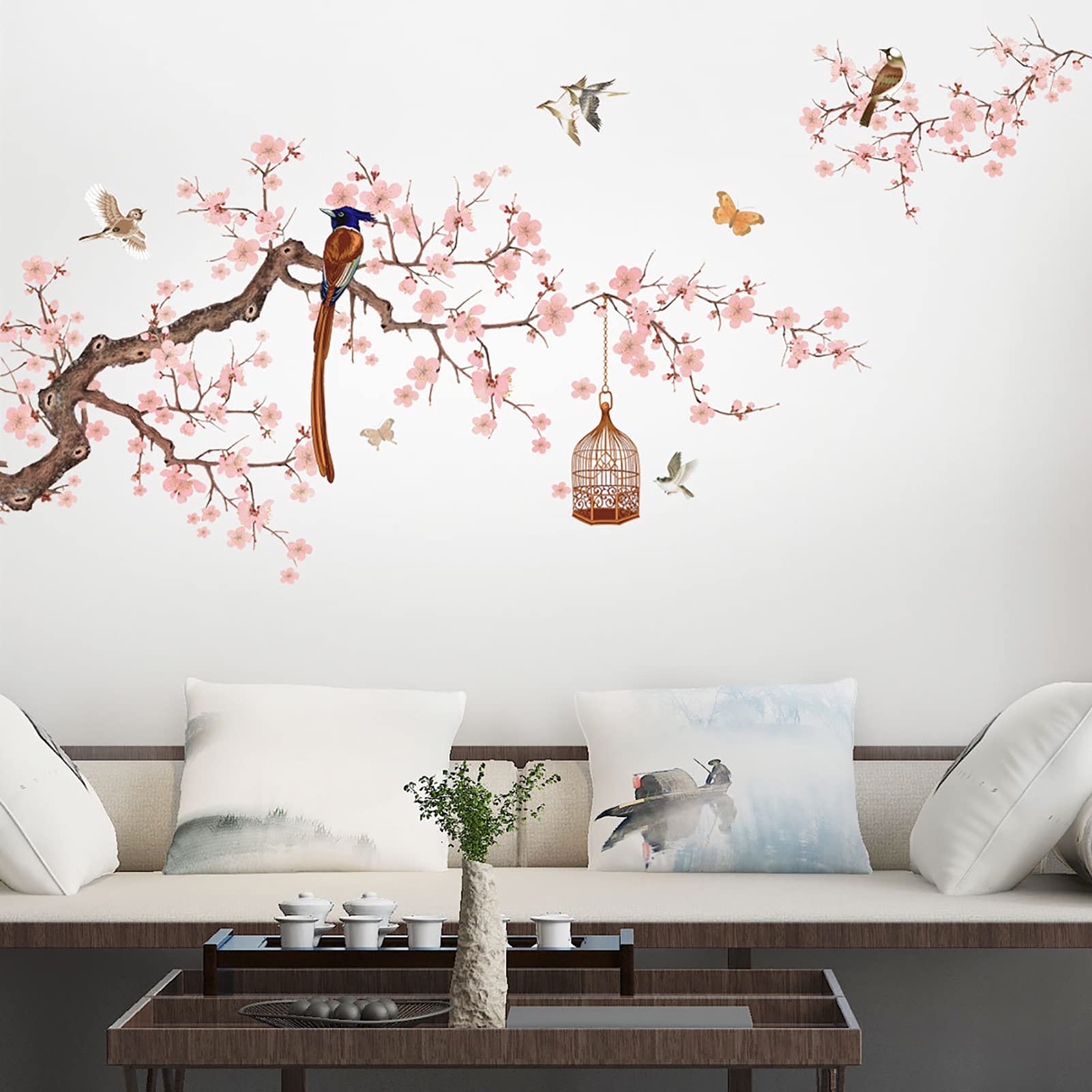Amazon.com: Flower Wall Decals Chinese Style Wall Stickers for Living ...