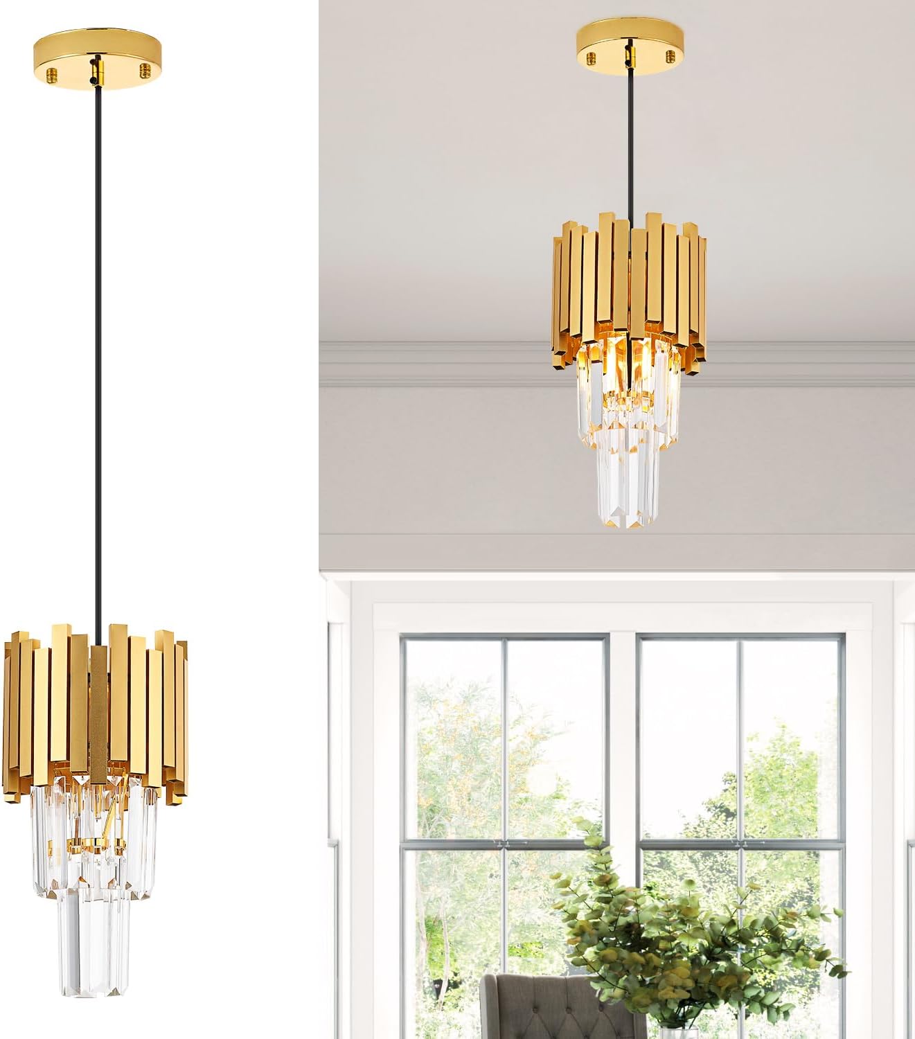 TACDANDM Gold Crystal Chandelier 6.3''Small Modern Ceiling Pendant ...