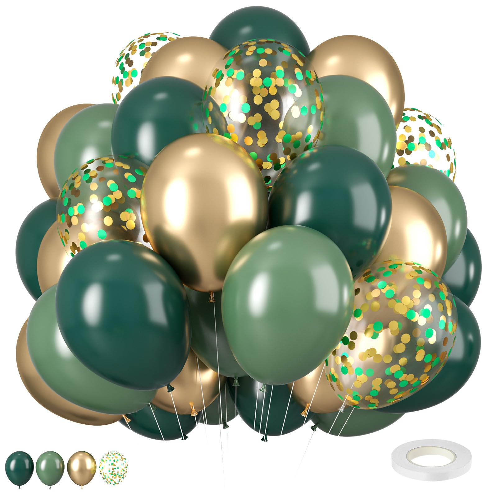 Amazon.com: Green and Gold Balloons, 12 Inch Dark Emerald Green Sage ...