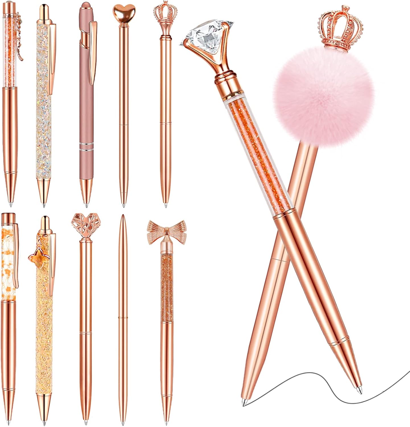 Amazon.com : 12PCS Rose Gold Ballpoint Pen Set Cute Pens Liquid Sand ...