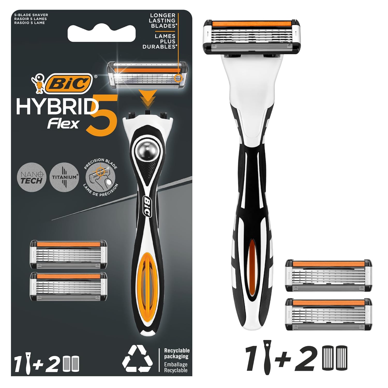 Amazon.com: BIC Hybrid 5 Flex Refillable Men's Razor Kit, Handle and ...