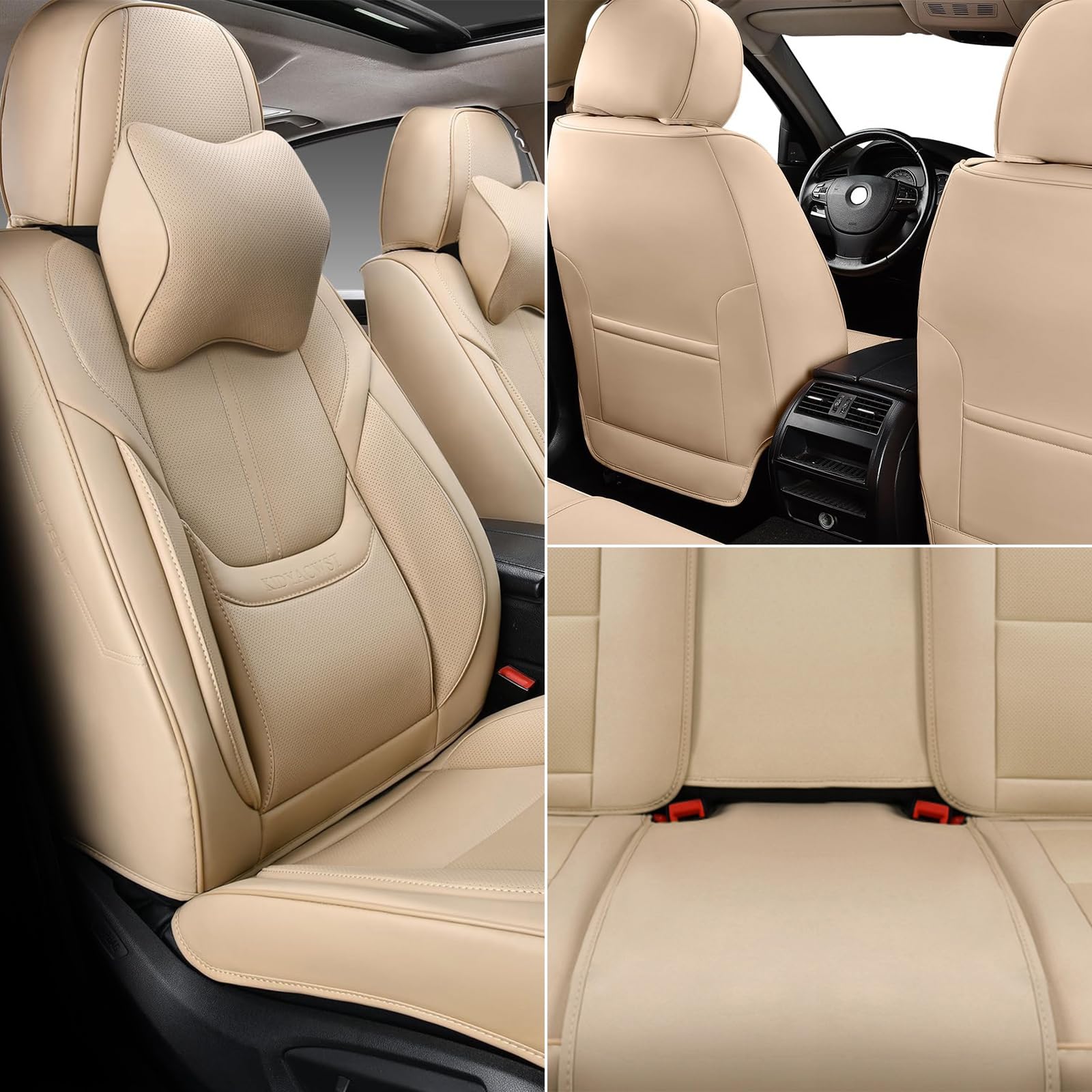 Amazon.com: KIDYACWST Beige Car Seat Covers Full Set, 5 Seats Universal ...