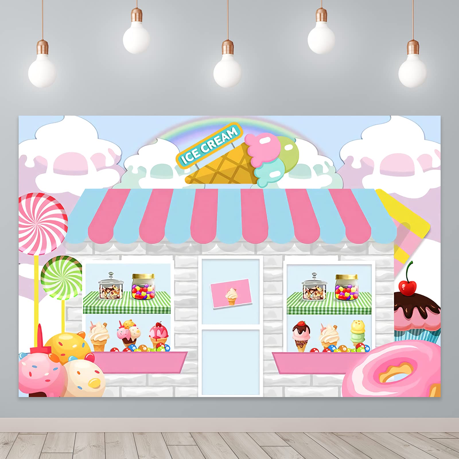 Ice Cream Parlor Shop Backdrop Summer Pink Sweet Candy Princess ...