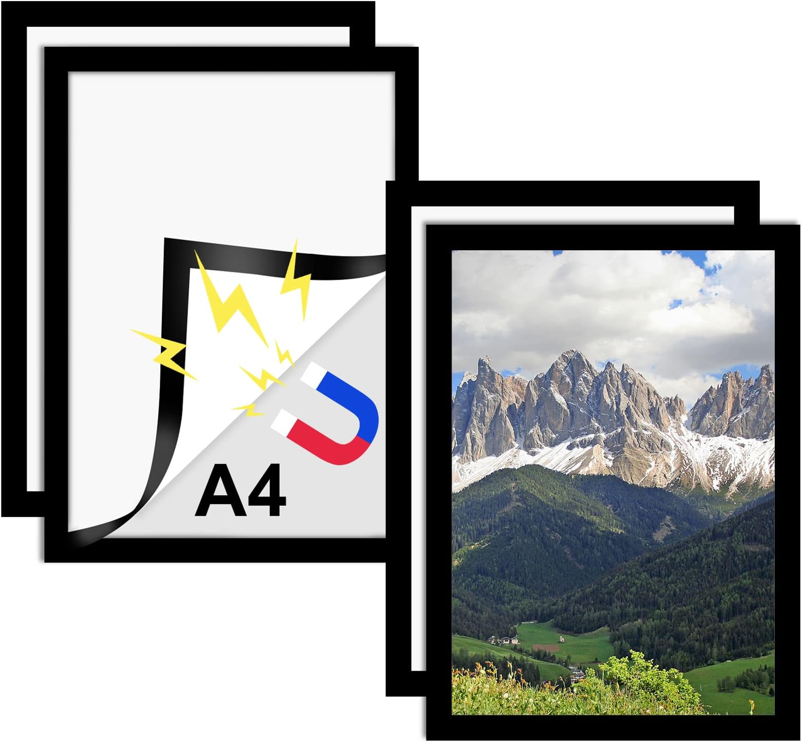 4 Pack Self Adhesive Magnetic Picture Frame, A4 Magnetic Photo Frame ...