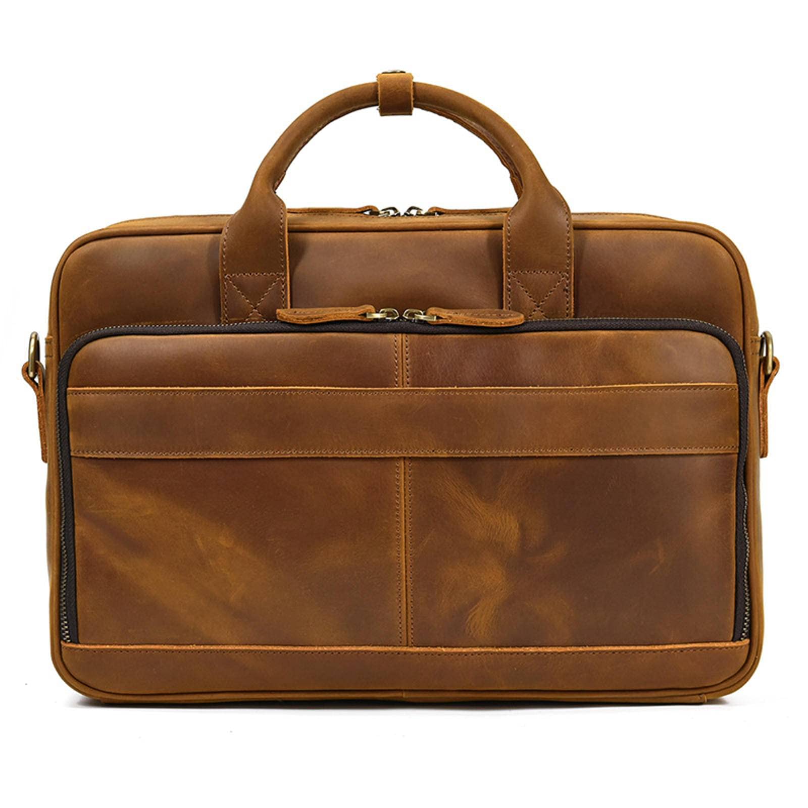 Amazon.co.jp: 復古狂馬皮ブリーフケース14インチパソコンバッグ頭層