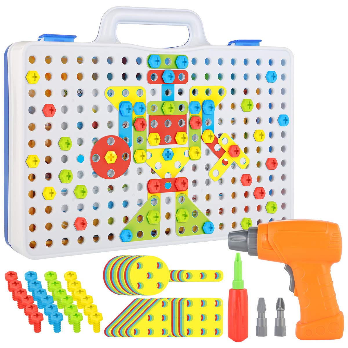 Kids Electric Drill Puzzle Toy Set Children Building Blocks Pegboard ...