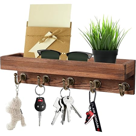 Amazon.com: NAUMOO Natural Wooden Key Holder - Wall Mounted Mail ...