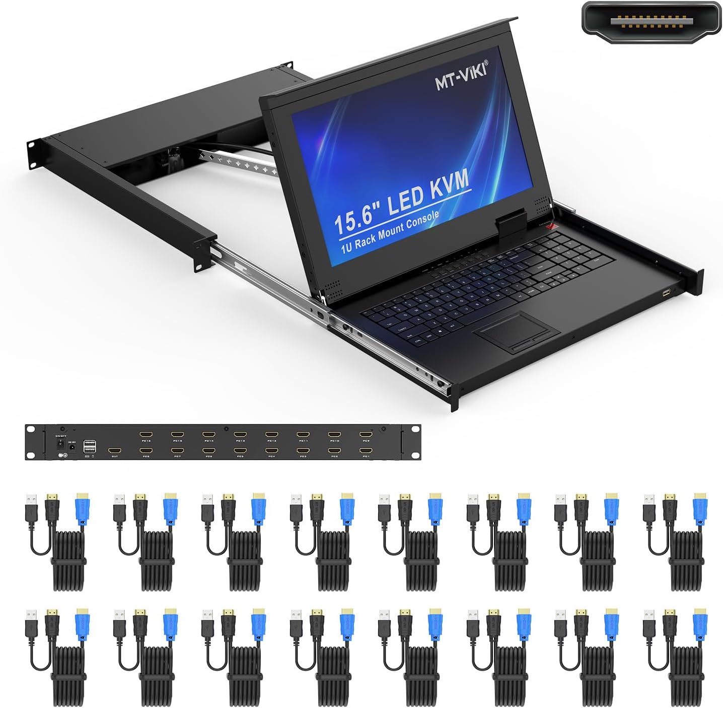 Amazon.com: MT-VIKI 16 Port HDMI LCD KVM Console, 1U Rack Mount KVM w ...