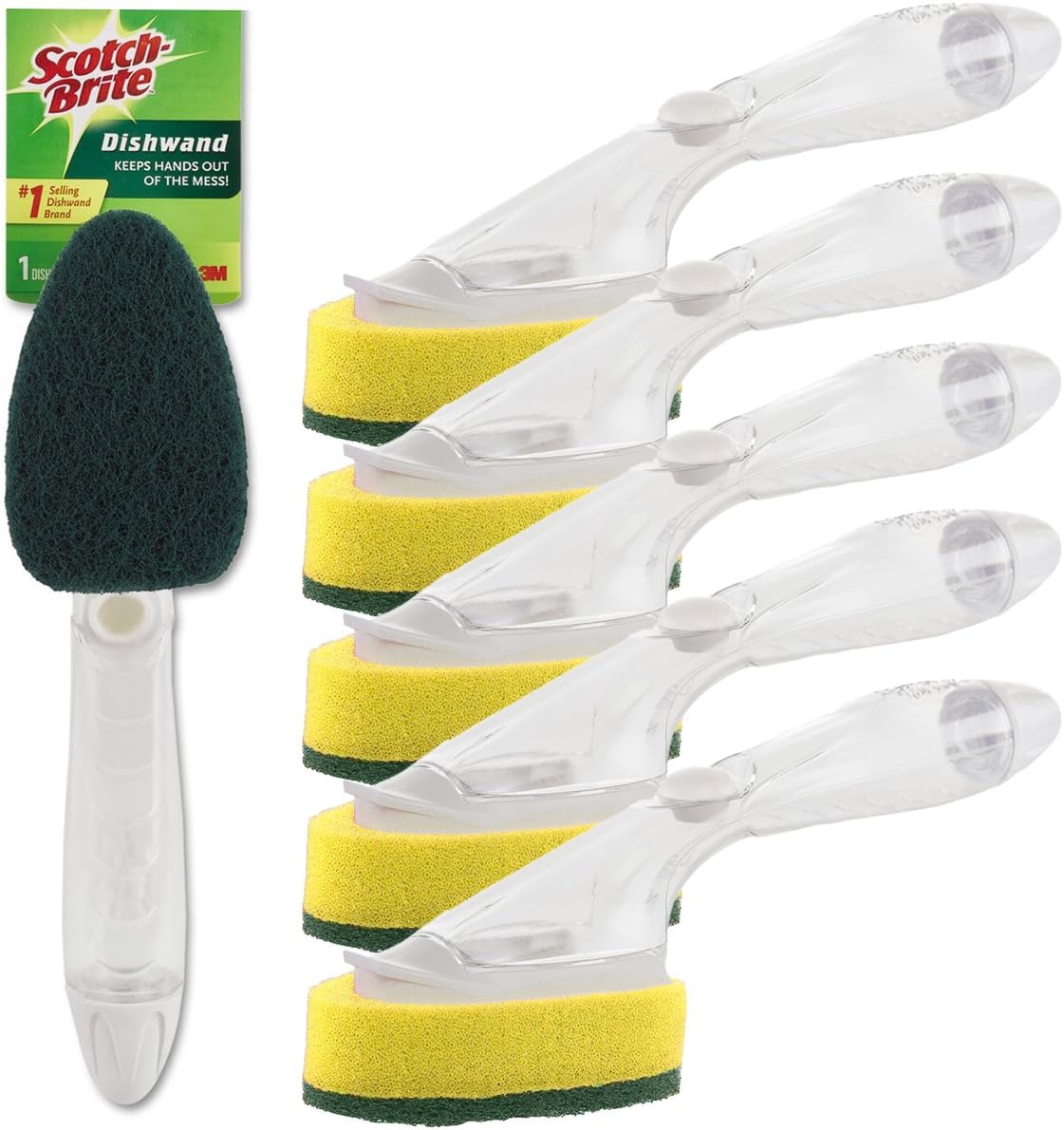 3M Scotch-Brite (6 Pack) Heavy Duty Dish Wand Sponge Brush Soap ...