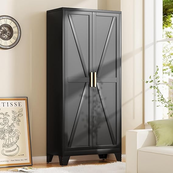 Amazon.com: 71H Tall Metal Storage Cabinet with 2 Doors and 5 Shelves ...