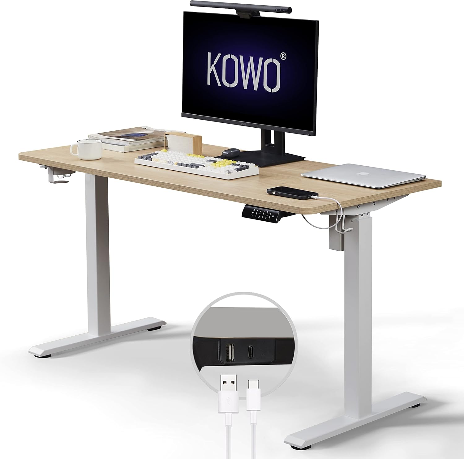 kowo Standing Desk with USB Hub & USB C Charger, Height Adjustable ...
