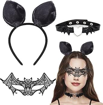 eyigylyo Halloween Bat Ears Headband with Bat Eye Mask Choker Necklace ...