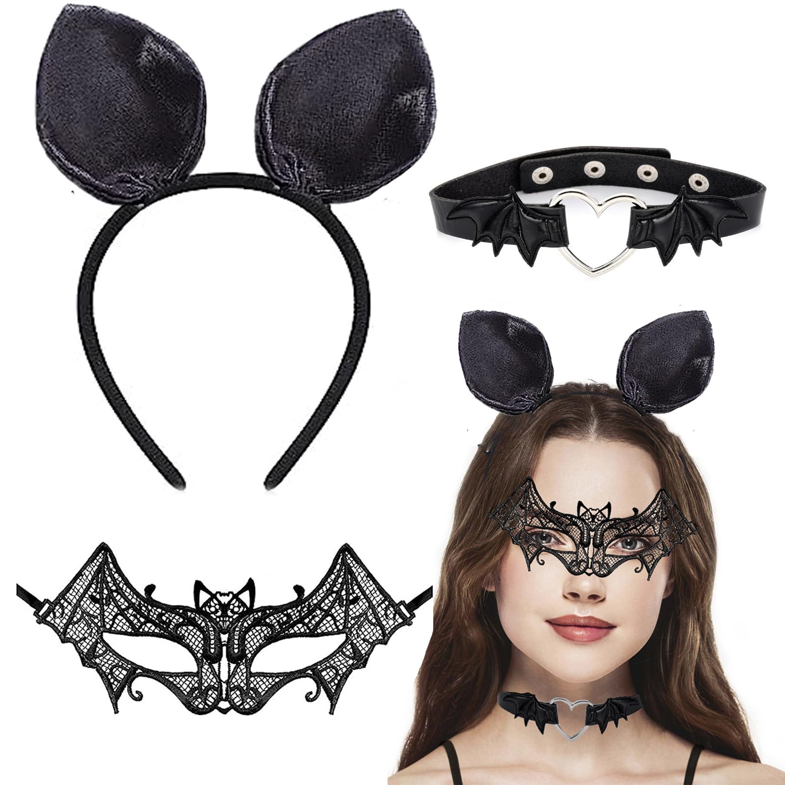 Amazon.com: eyigylyo Halloween Bat Ears Headband with Bat Eye Mask ...
