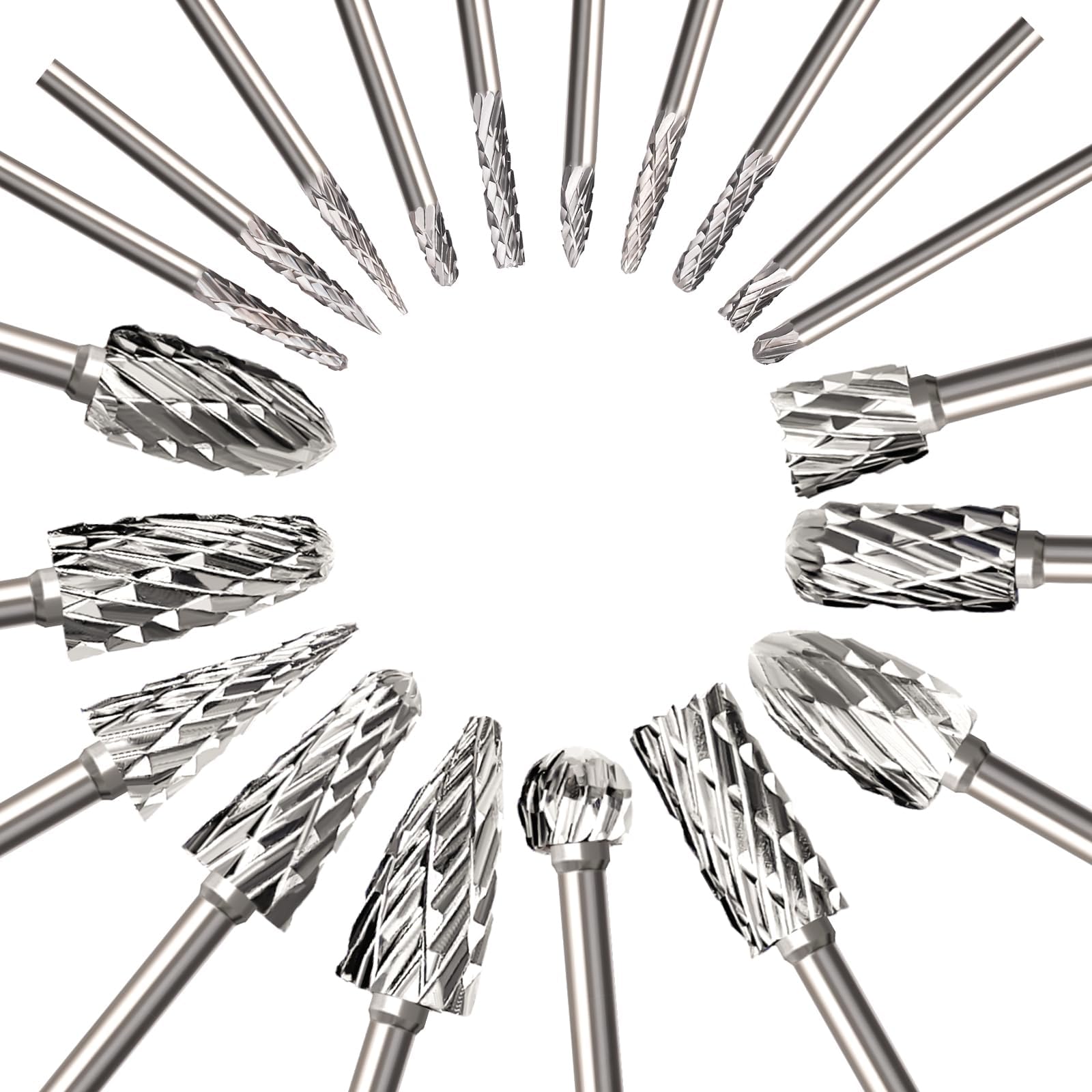 Rokrou 1/8" Shank Tungsten Carbide Rotary Burr Set, 20PCS Double Cut ...