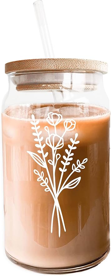 Amazon.com | ModParty Wildflower Design Iced Coffee Glass Can Water Cup ...