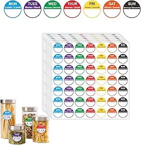 40 Sheets Days of The Week Stickers Date Labels for Food, Day Dots Food ...