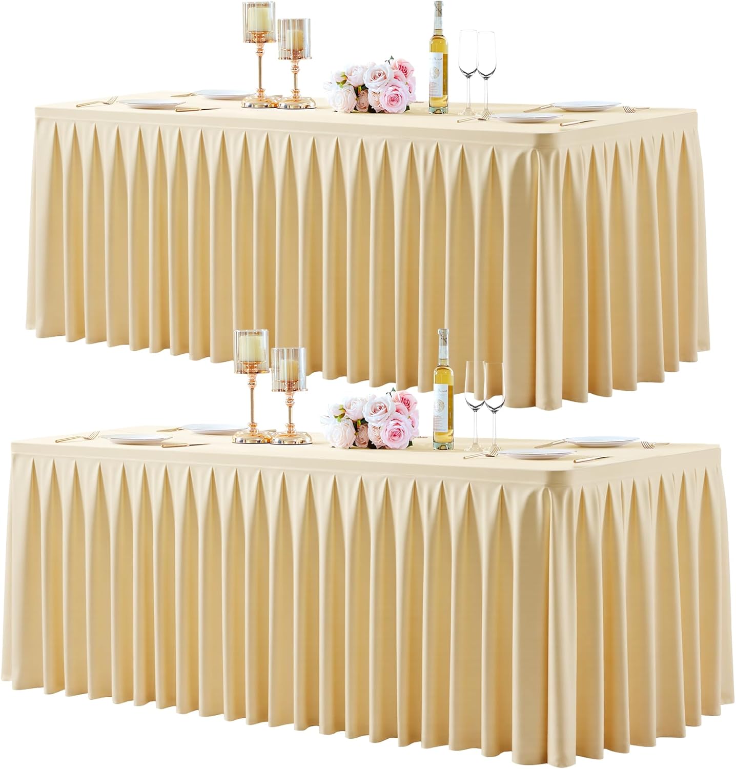 Amazon.com: 2 Pack Beige Rectangle Tablecloth 6 FT Stretch Spandex ...