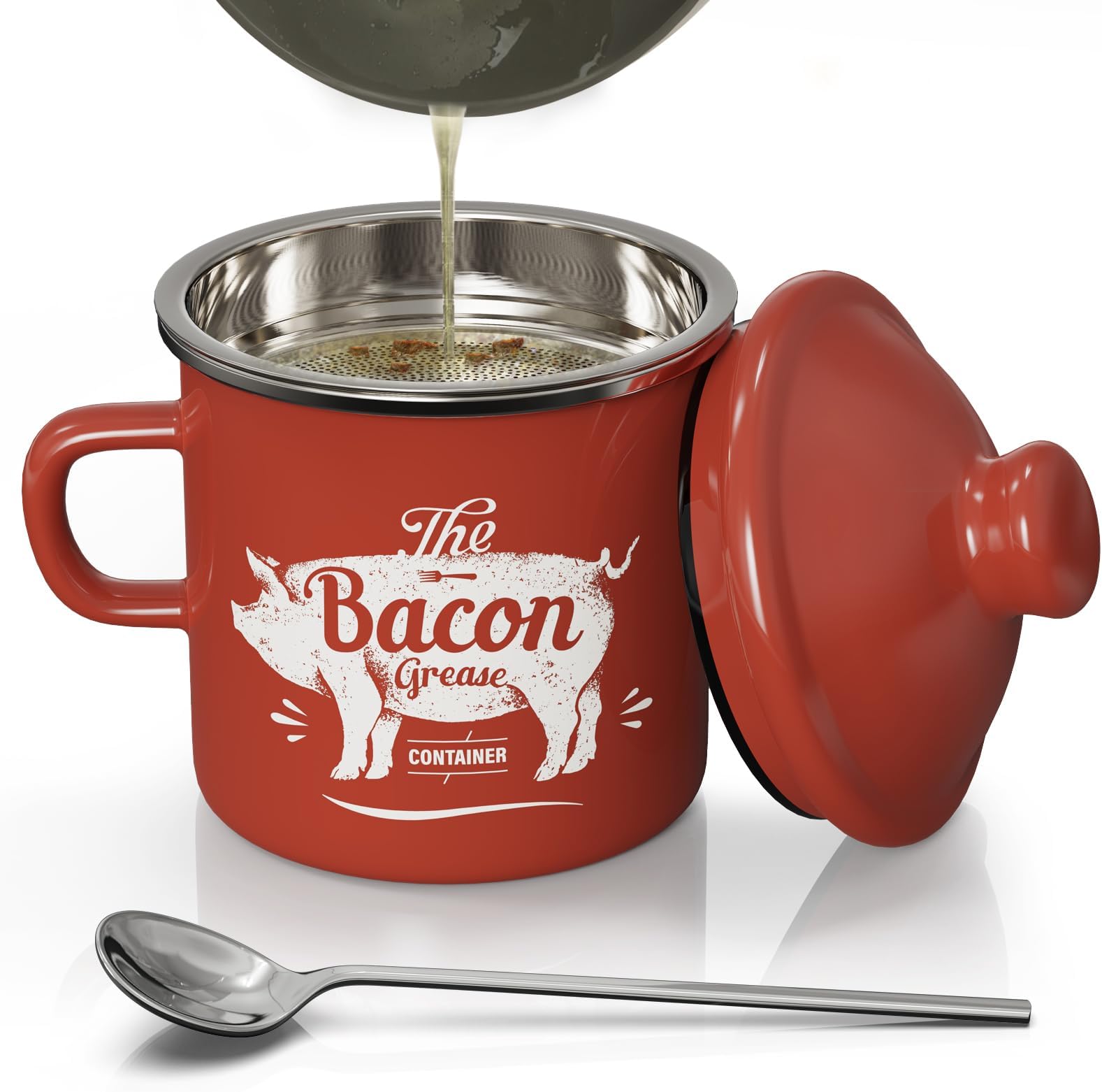 Amazon.com: Tabitgs 1.3L White Bacon Grease Saver Container with Fine ...