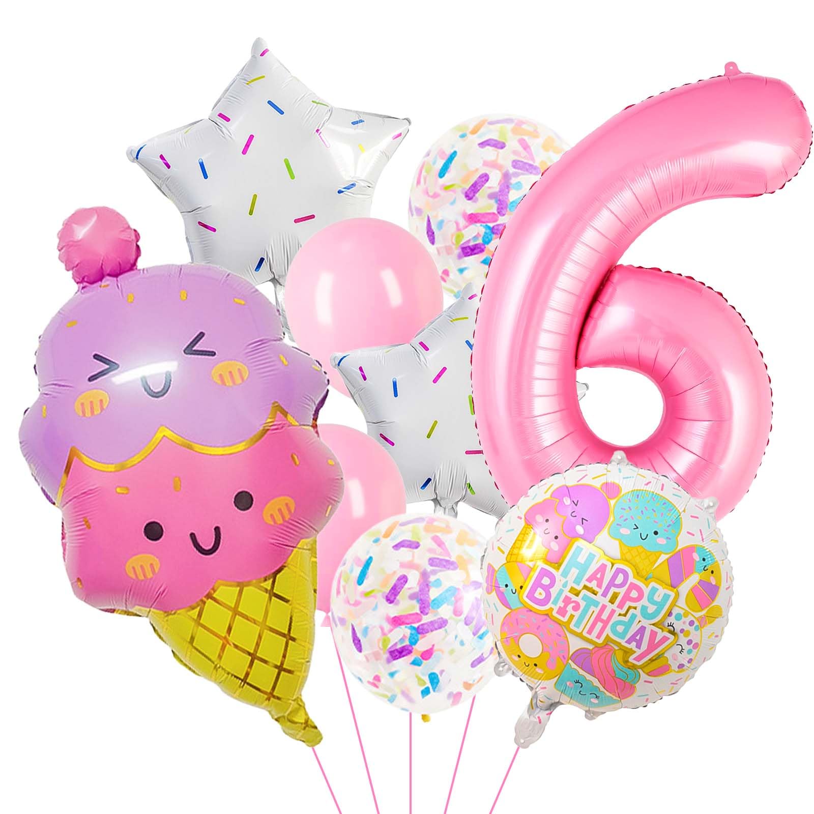 Amazon.com: Pink Ice Cream Balloons, Number 6 Balloon, 6 Year Old Girl ...