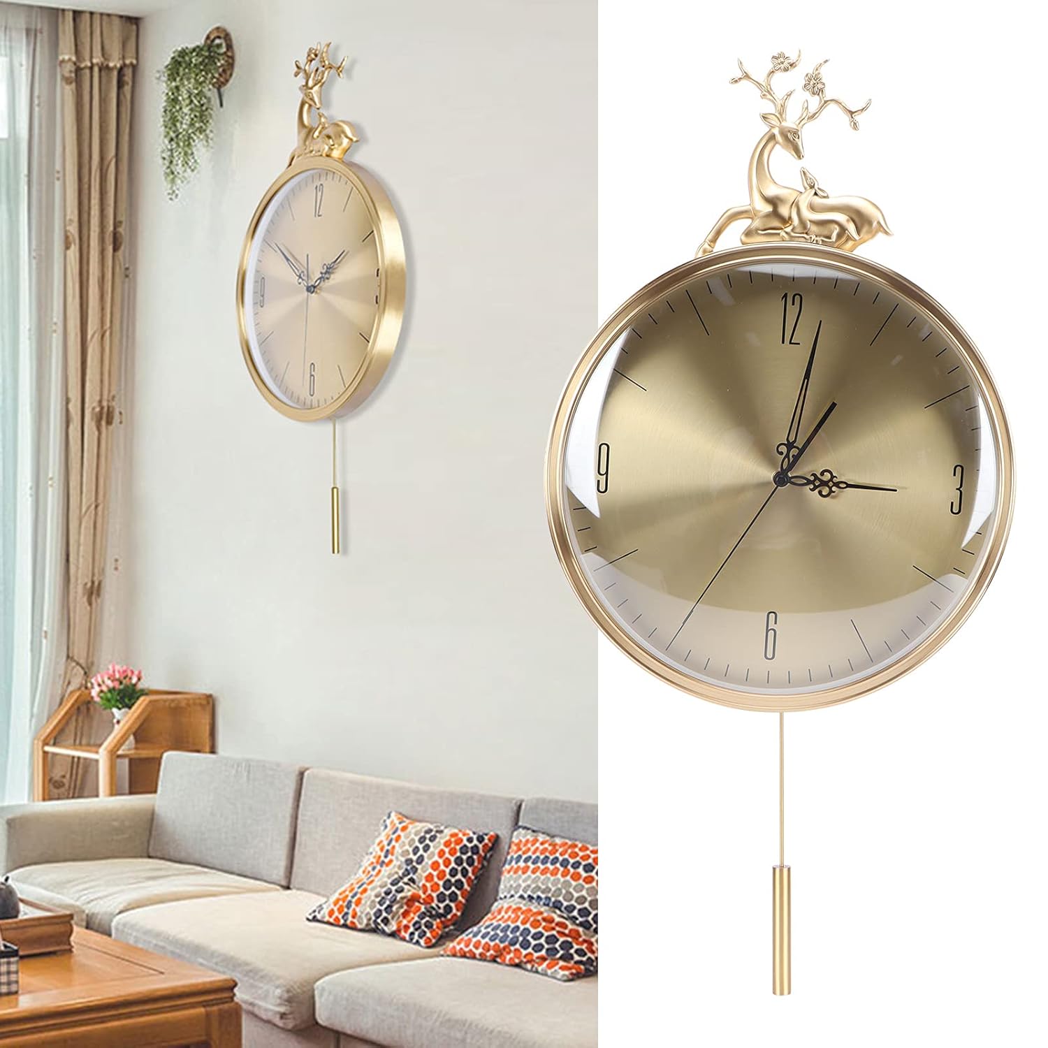Buy Swing Clock, Deer Shape Wall Clock Simple Style for Living Room for ...