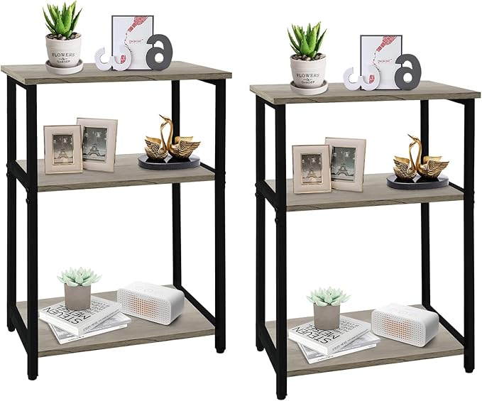 Amazon.com: Babion 3-Tier End Table Set of 2, Side Table with Storage ...