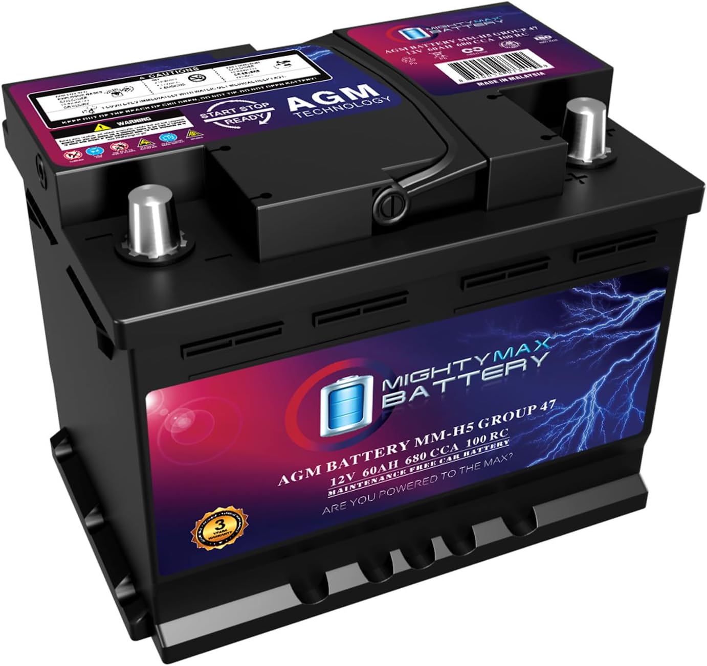 Mighty Max Battery MM-H5 Start and Stop Car Group Size 47 12V 60 AH ...