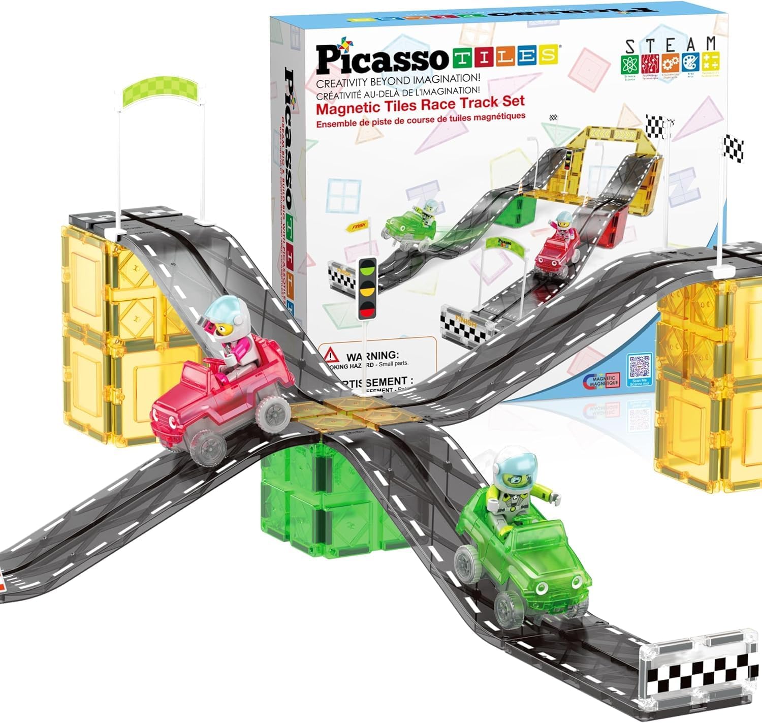 Amazon.com: PicassoTiles Magnet Tile Race Car Track Construction ...