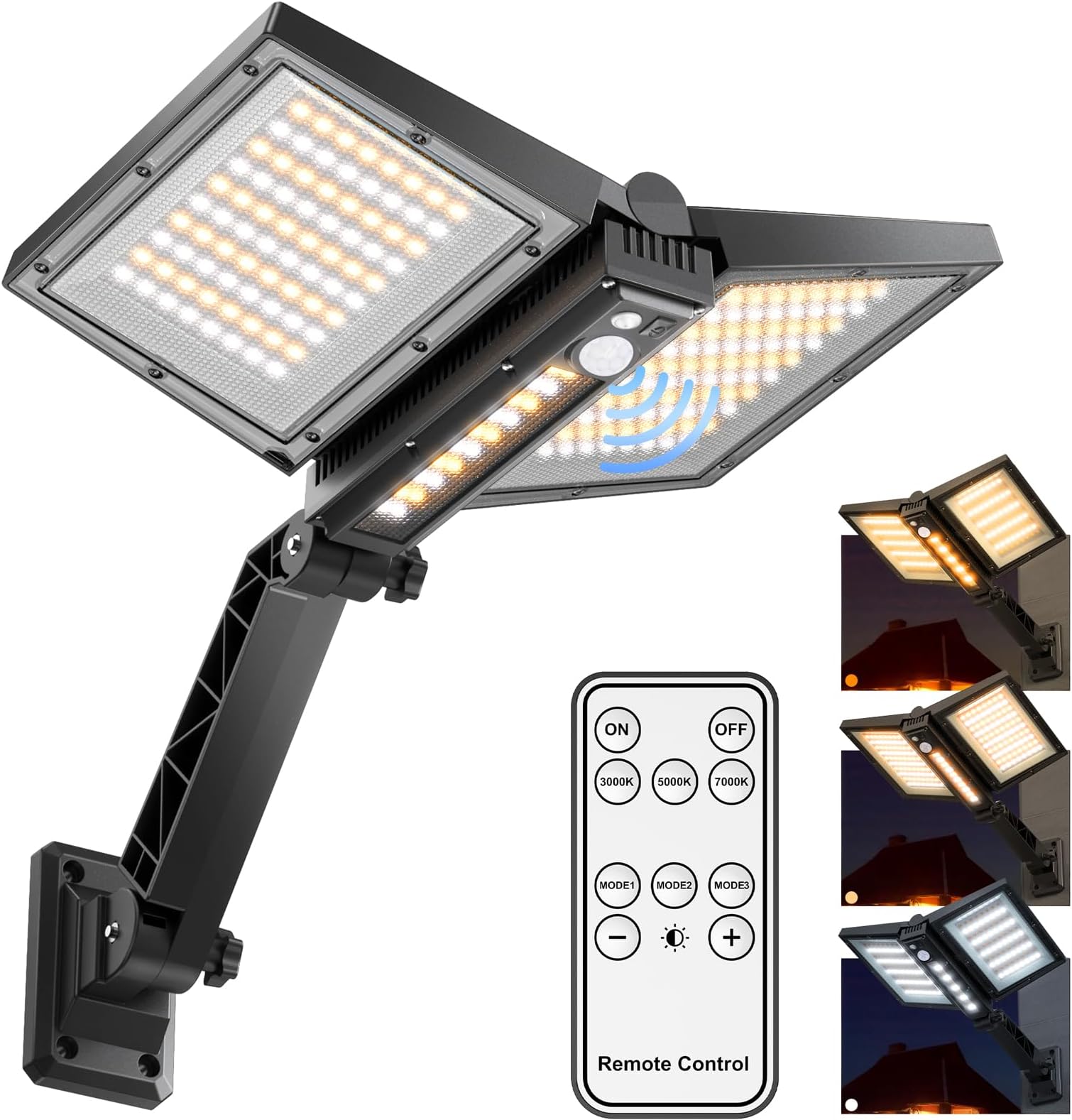 intelamp Solar Lights Outdoor, 3 Head Solar Motion Sensor Lights for ...