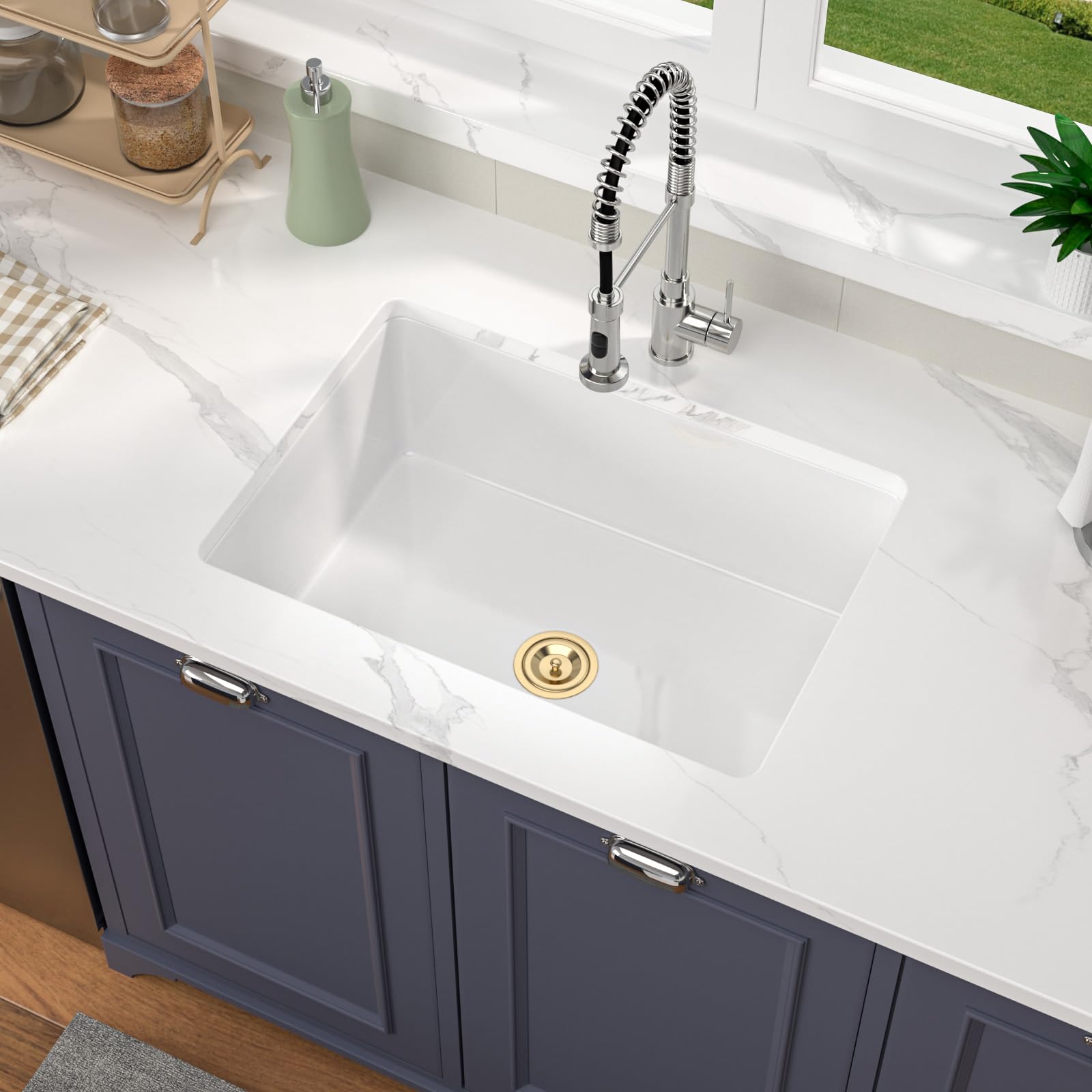 Snapklik.com : White Undermount Kitchen Sink 27 Inch Fireclay Porcelain ...