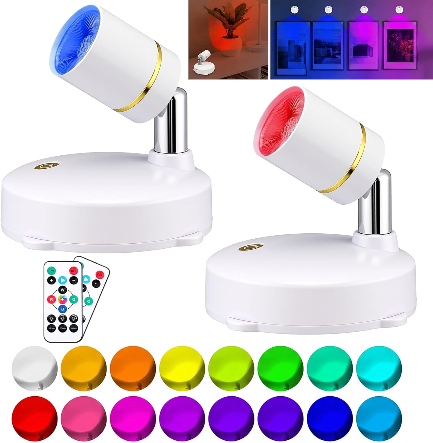 Grinsvalley RGB Spotlight with Remote Control Set of 2, 16 Colors ...