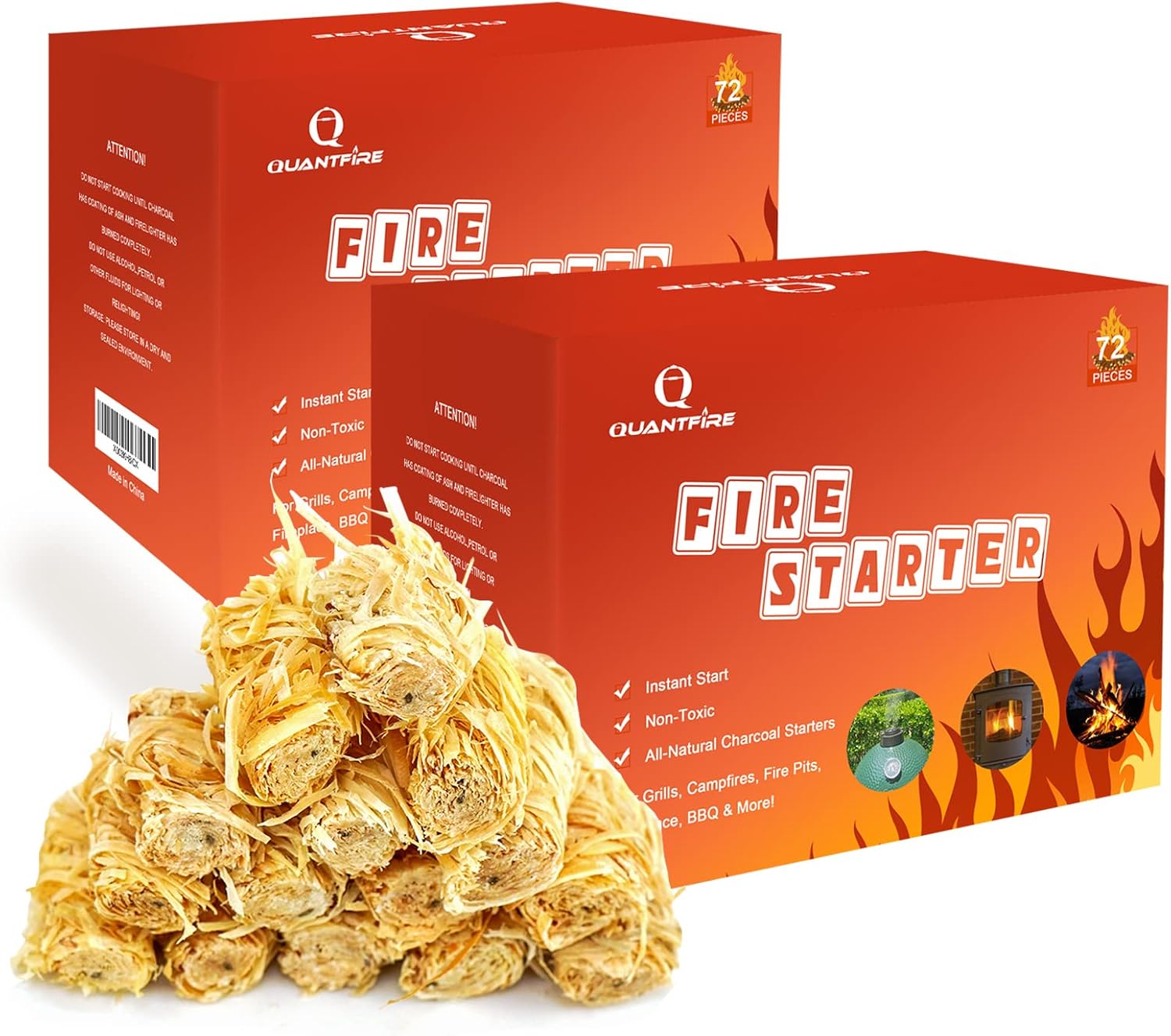Amazon.com : Quantfire Fire Starter-Pack of 72 Charcoal Fire Starters ...